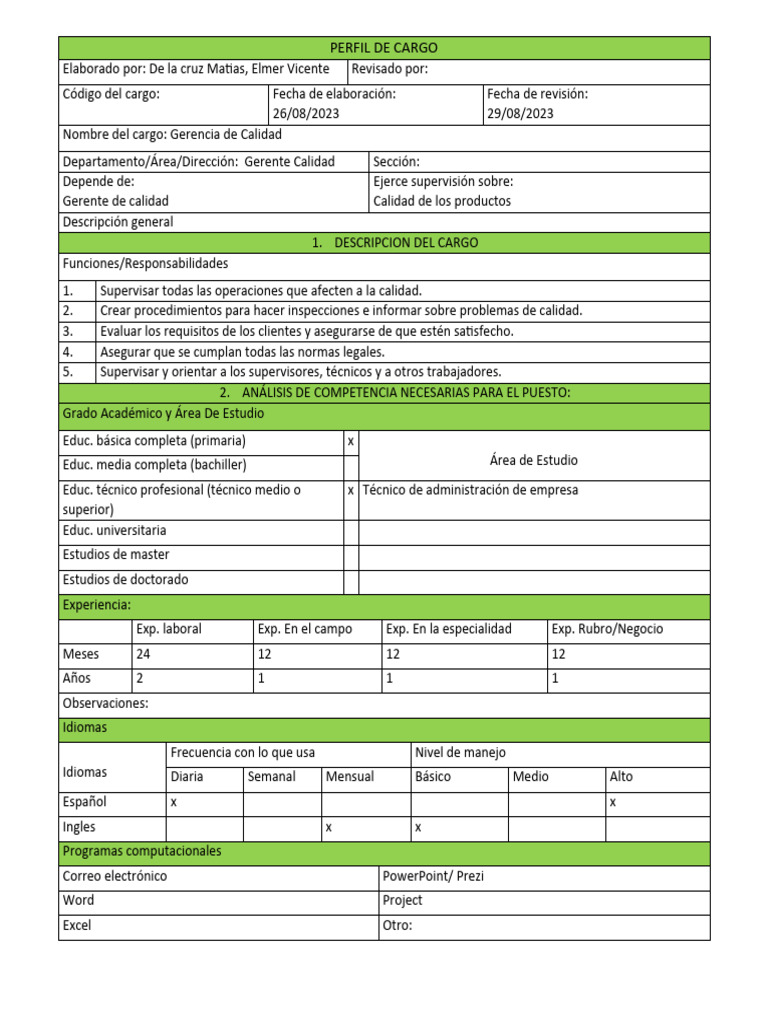 Perfil de Cargo | PDF