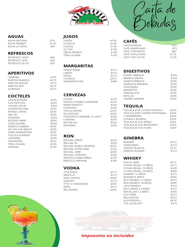 Menu A La Carta | PDF | Bebidas alcohólicas | Bebidas Destiladas