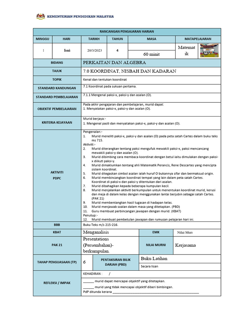 RPH MT Tahun 4 Tajuk 7 | PDF