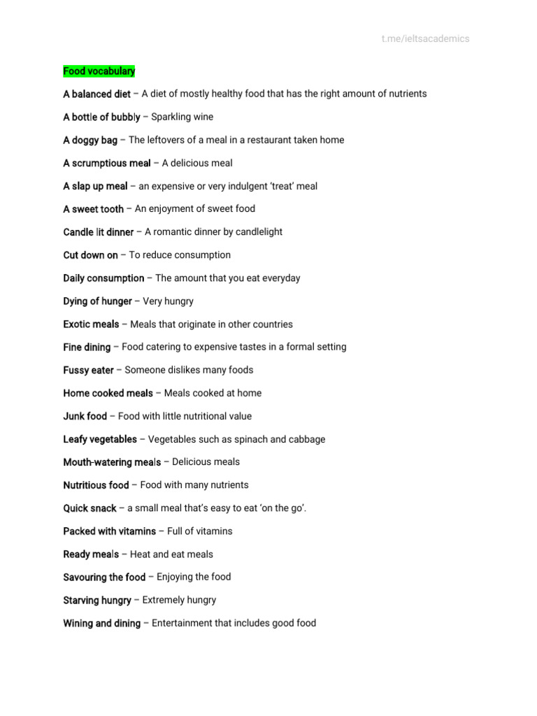 Food Vocabulary | PDF
