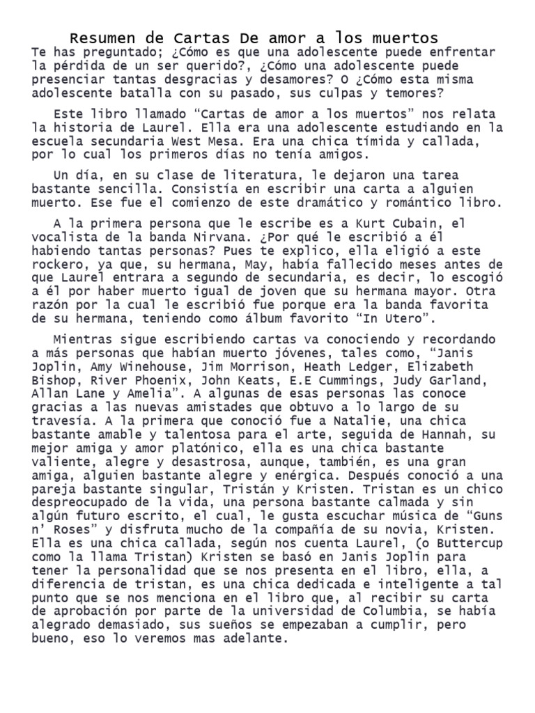 Cartas De Amor A Los Muertos Pdf Novela Negra Policíaca Y Suspenso