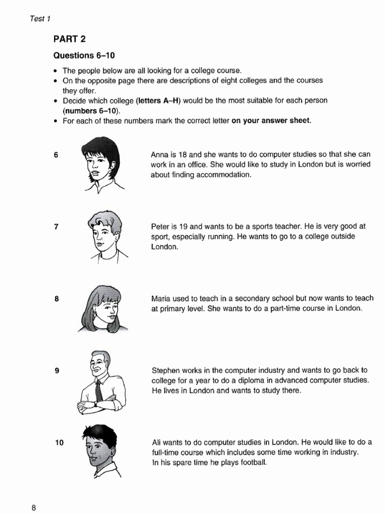 PET Reading Test 1 Part 2 | PDF