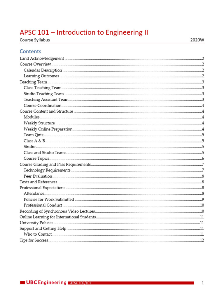 Apsc101 Syllabus Pdf Engineering Design Process Design