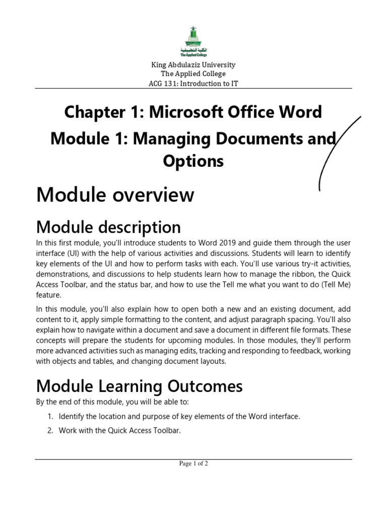 Module 1 Overview | PDF Module 1 Overview | PDF