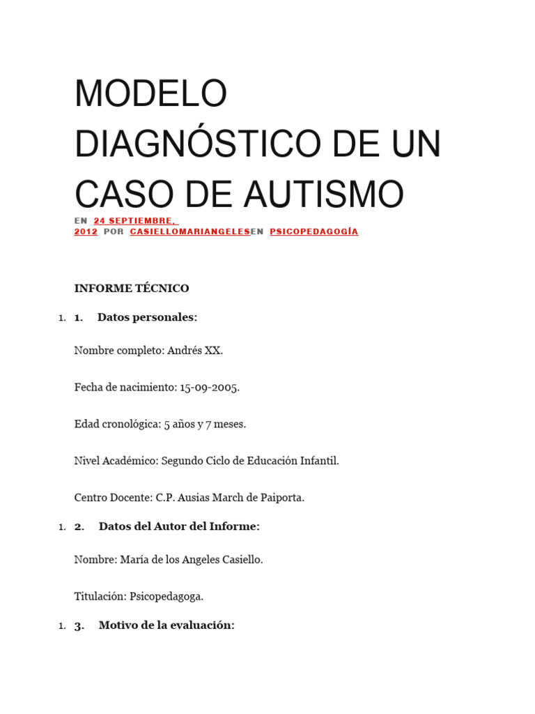 Diagnóstico de Autismo Infantil | PDF | Espectro autista | Aprendizaje