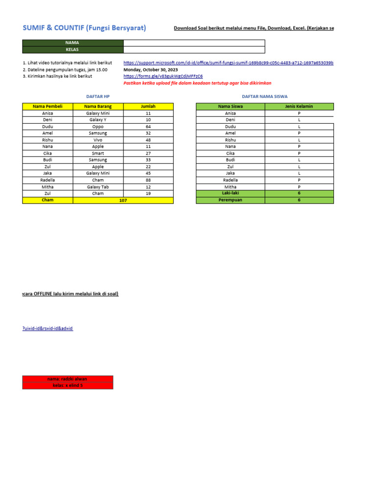 Fungsi Bersyarat SUMIF DAN COUNTIF | PDF