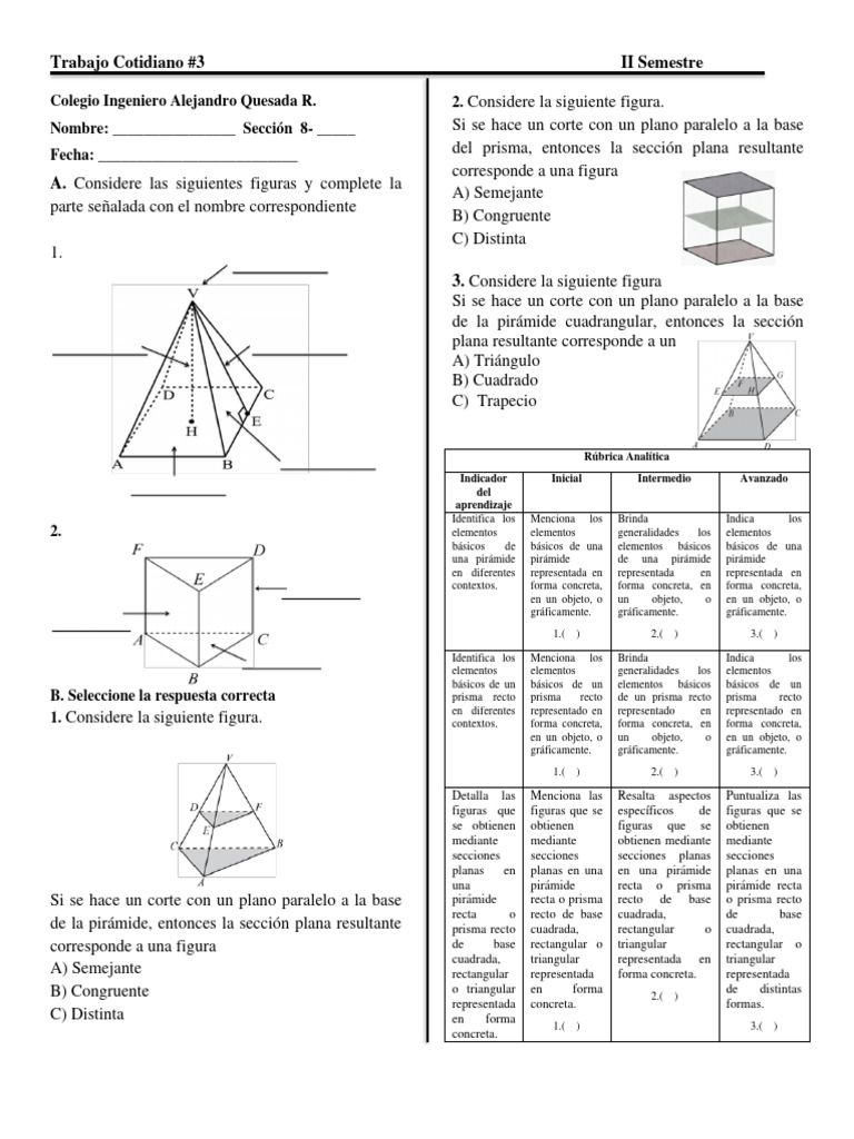 Trabajo Cotidiano 3 Pirámide y Prisma | PDF | Rectángulo | Triángulo