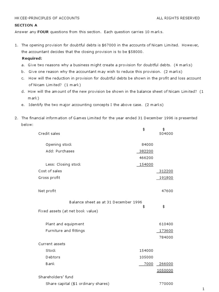 CE Principles of Accounts 1997 Paper | PDF | Debits And Credits | Bad Debt