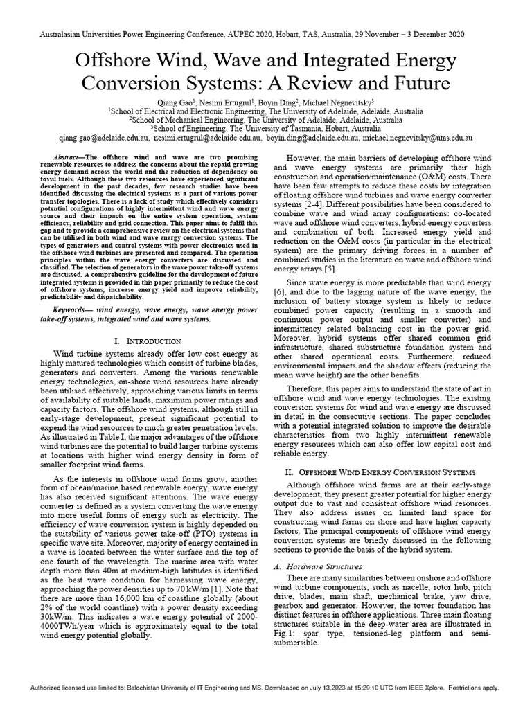 Offshore Wind Wave and Integrated Energy Conversion Systems A Review and Future | PDF | Wind ...