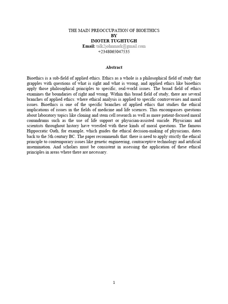Bioethics Paper | PDF | Bioethics | Applied Ethics
