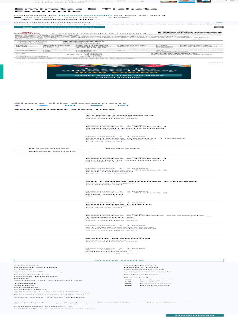 Emirates E-Tickets Example PDF Service Indust | PDF | Aviation | Transport