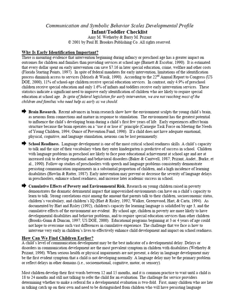 CSBS - DP Checklist Scoring Cutoffs | PDF | Wellness