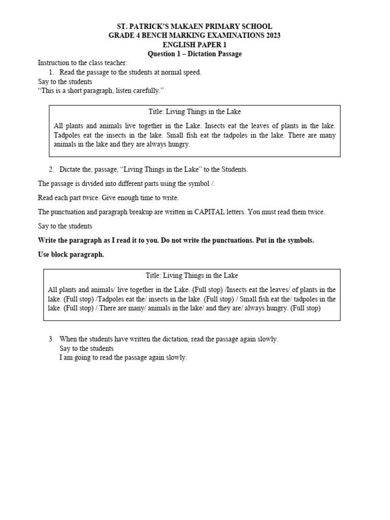 Grade 4 Bench Marking 2023 | PDF
