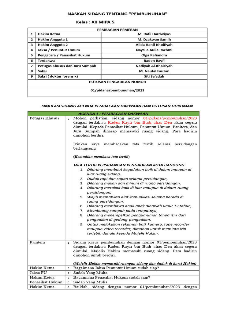 Script Naskah Simulasi Sidang | PDF
