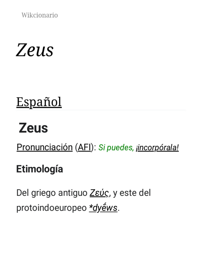 Zeus - Wikcionario, El Diccionario Libre | PDF Zeus - Wikcionario, El Diccionario Libre | PDF