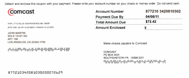 Comcast Payment Stub | PDF