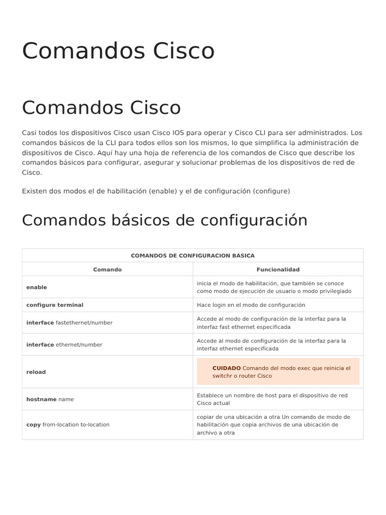 Comandos Cisco | PDF | Enrutador (Computación) | Dirección IP