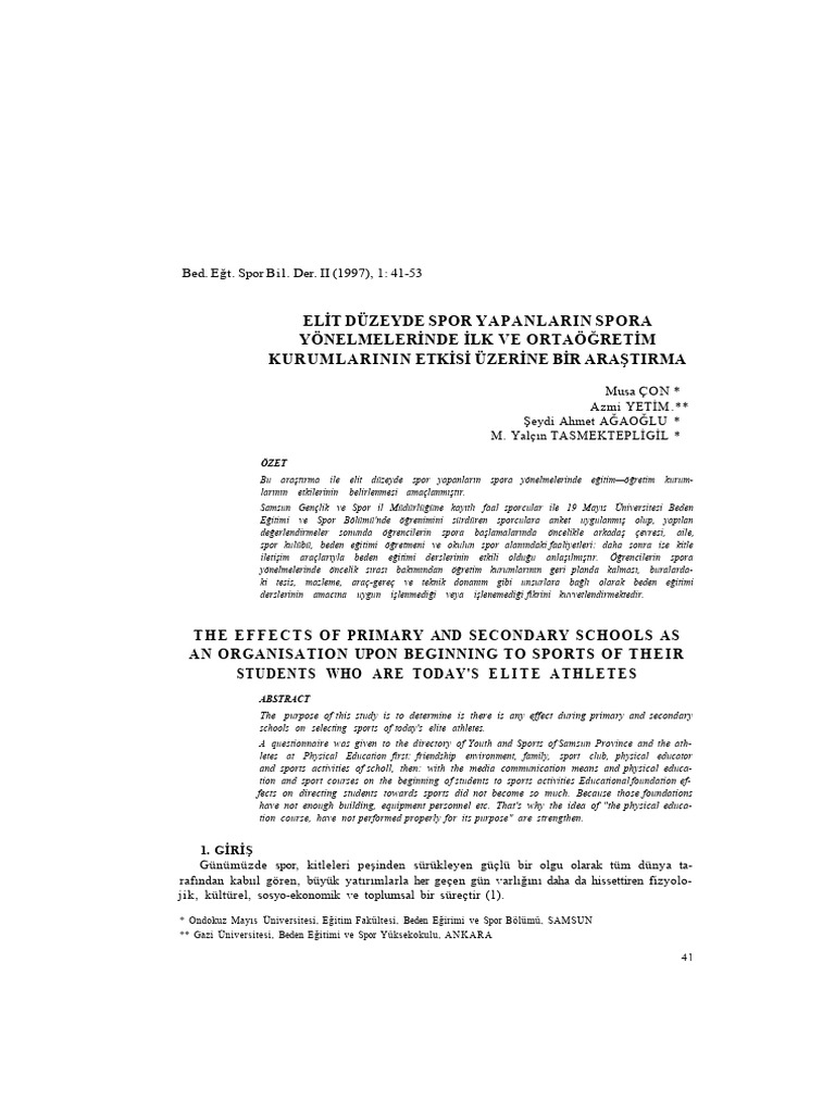 El - T D - Zeyde Spor Yapanlarin Spora y - Nelmeler - Nde - LK Ve Orta - Ret - M Kurumlarinin ...