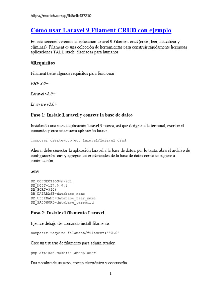 Cómo Usar Laravel 9 Filament CRUD Con Ejemplo | PDF Cómo Usar Laravel 9 Filament CRUD Con Ejemplo | PDF