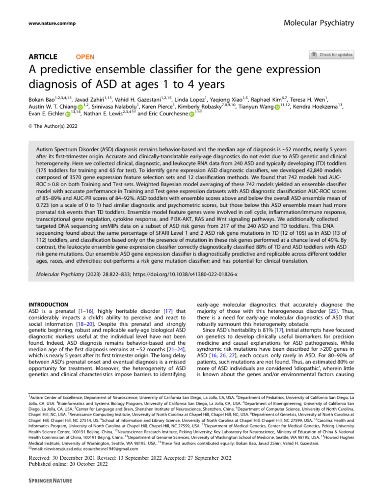 2022 - Molecular Psychiatry - A Predictive Ensemble Classifier For The ...