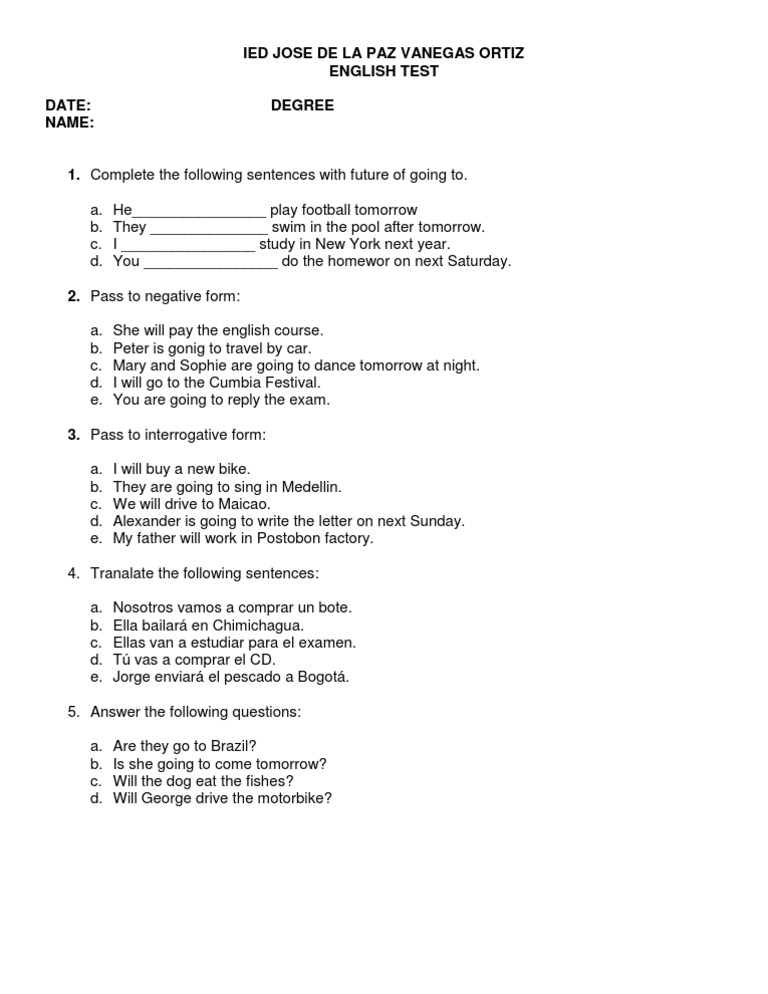 English Test: Future Tense Practice | PDF