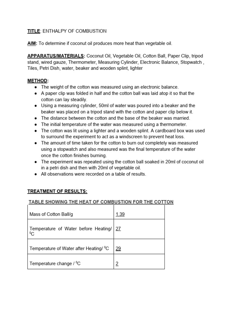 Interpretation - Chemistry Enthalpy of Combustion | PDF | Heat | Combustion