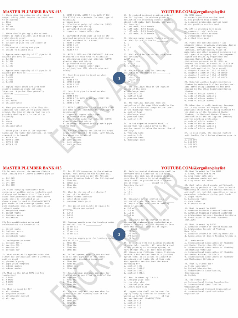 Master Plumber Elements Bank #13 | PDF