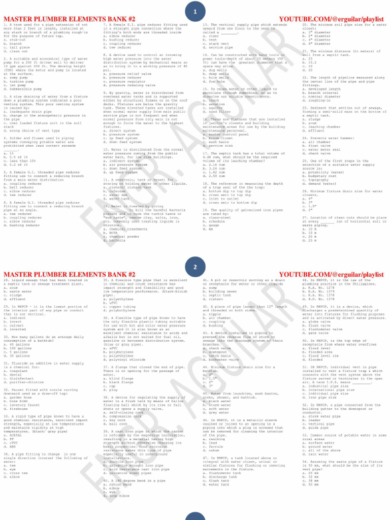 Master Plumber Elements Bank #2 | PDF