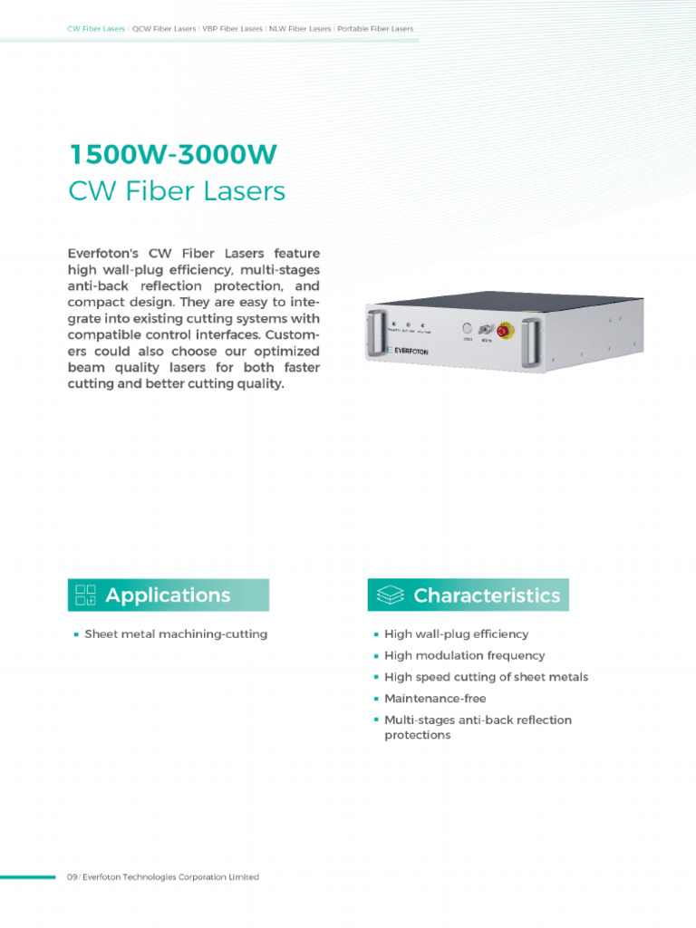 1500W - 3000W CW Fiber Lasers - Specifications | PDF