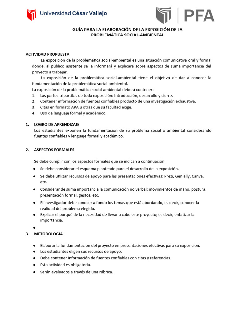 Guia para La Elaboración de La Exposición Del Proyecto | PDF