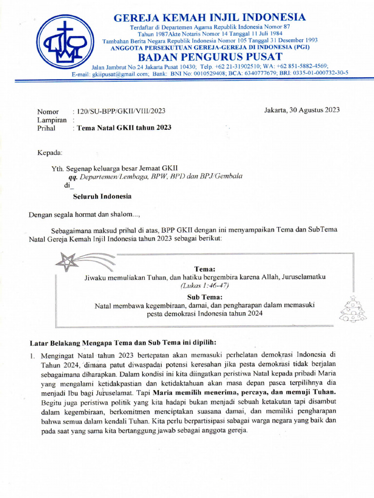 120 - Tema Natal GKII Tahun 2023 | PDF