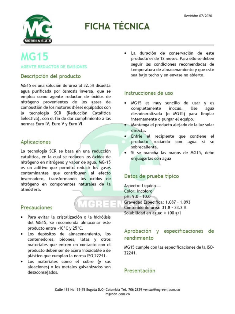 Urea - Ficha Tecnica - MG15 PDS | PDF | Agua | Materiales