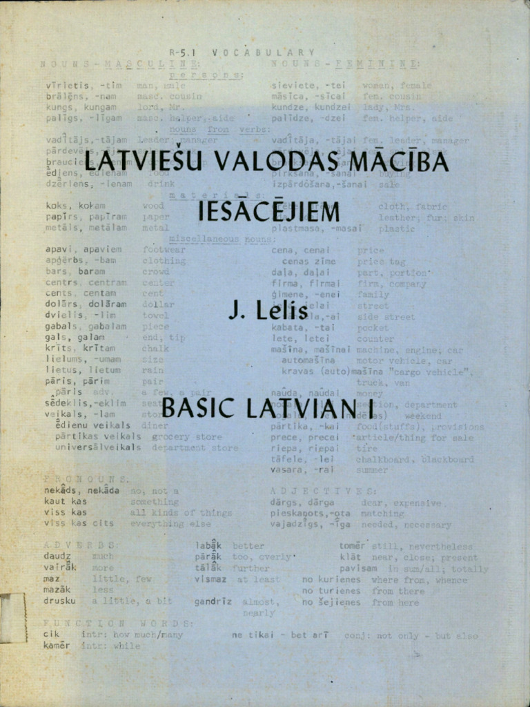 Basic Latvian I | PDF