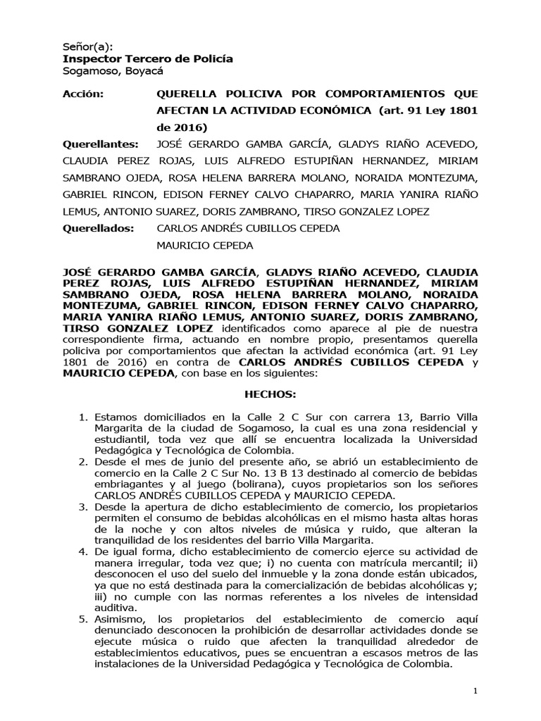 Querella Inspección de Policia | PDF