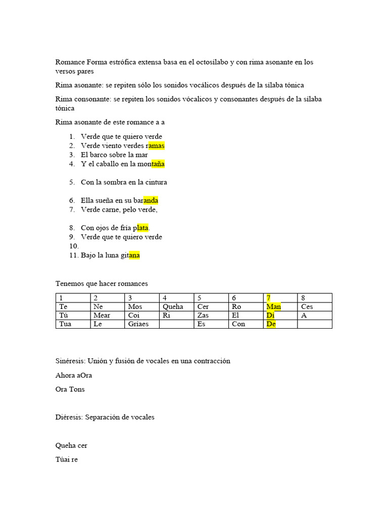 Análisis del poema "Verde que te quiero" | PDF | Rima | Lingüística