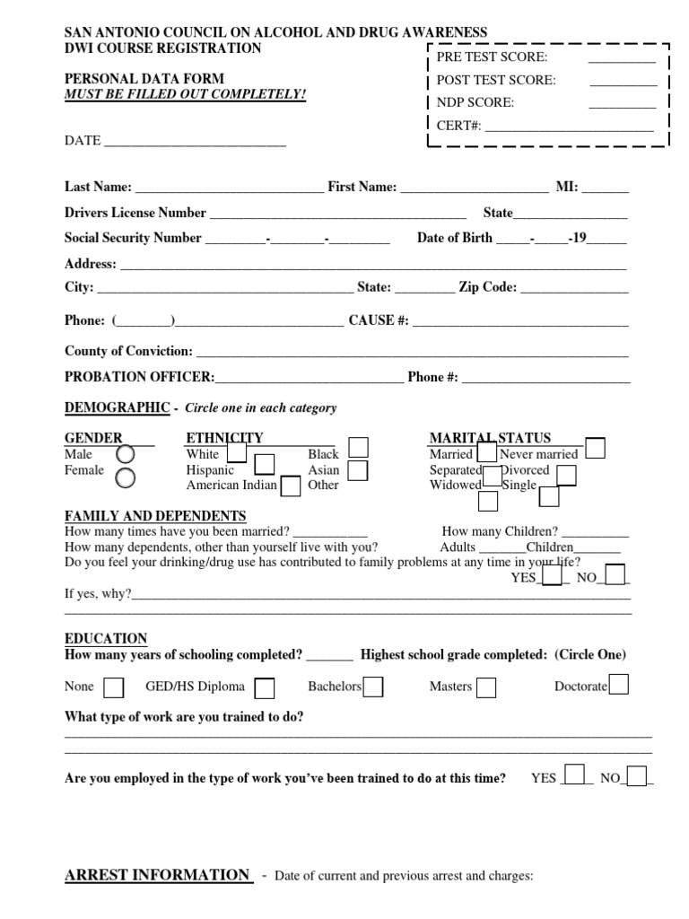 DWI Pre - Course Forms | PDF | Driving Under The Influence | Alcoholism