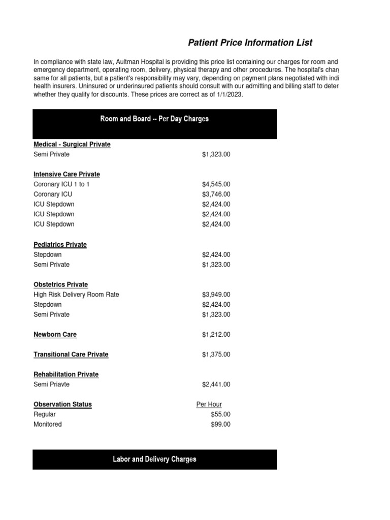 2023 Website Price List Aultman Hospital | PDF | Childbirth | Emergency ... 2023 Website Price List Aultman Hospital | PDF | Childbirth | Emergency ...