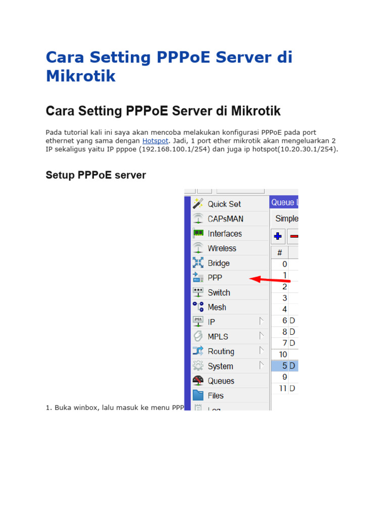Cara Setting PPPoE Server Di Mikrotik | PDF