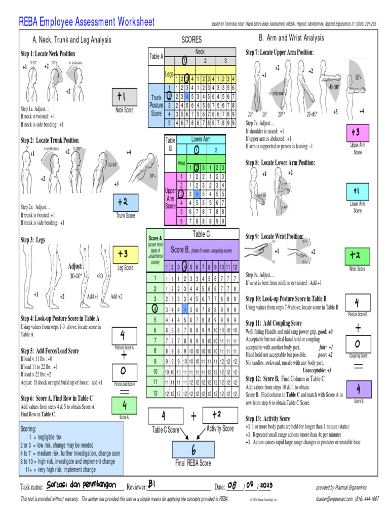 REBA Worksheet | PDF
