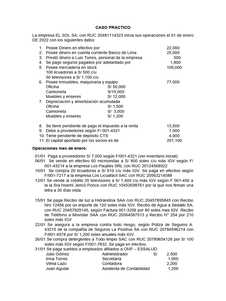 Caso Practico Integracion Contable | PDF | Economía Financiera | Servicios financieros