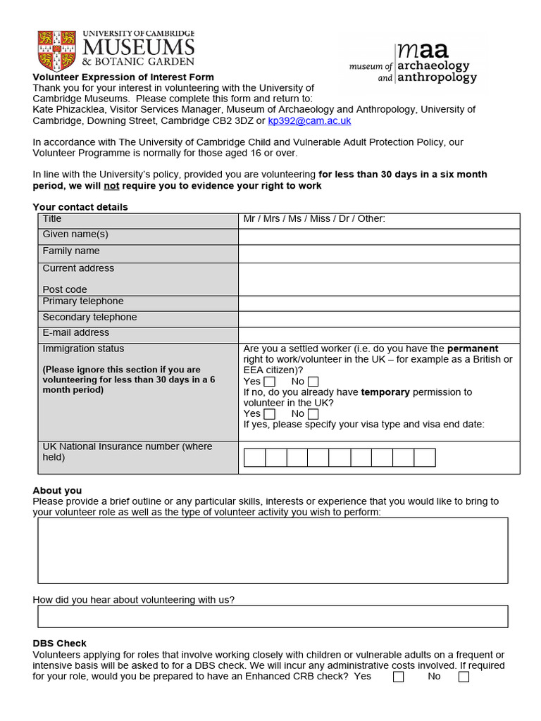 Maa Volunteer Expression of Interest Form | PDF | Career & Growth | Law