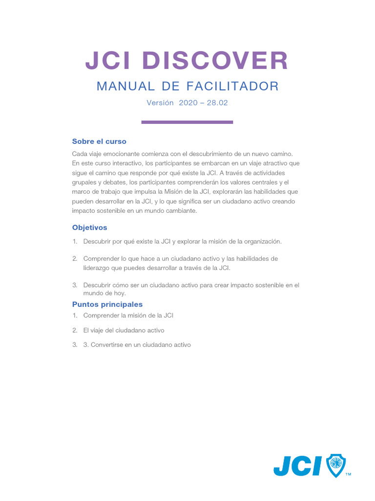 SPA JCI Discover Trainers Manual | PDF | Experiencia | Liderazgo