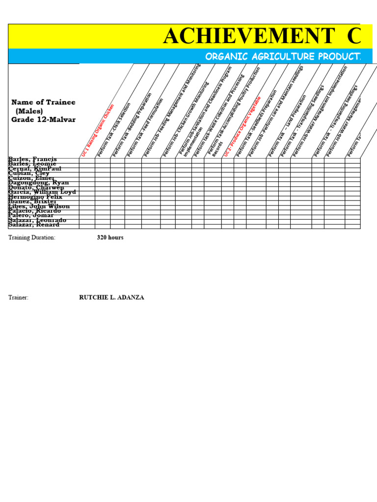 TASK 19 Achievement Chart | PDF