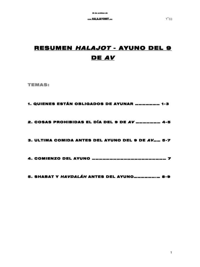 Resumen Halajot Del Ayuno Del 9 de Av | PDF