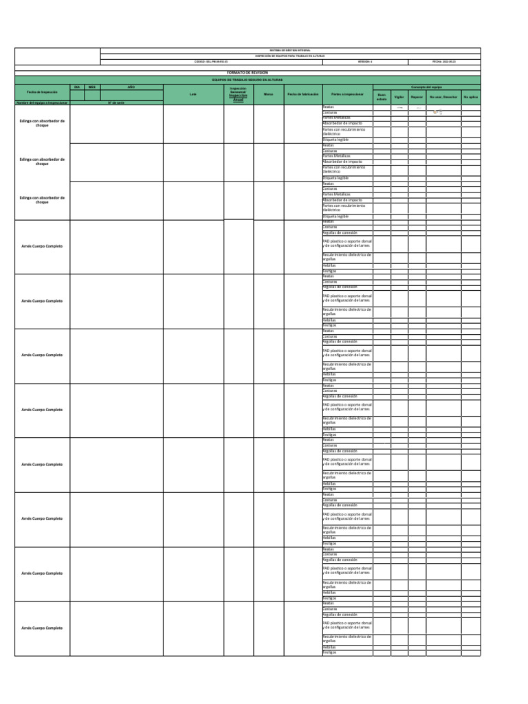 Ssl-pm-09-Rg-03 Inspección de Equipos Para Trabajo en Alturas | PDF