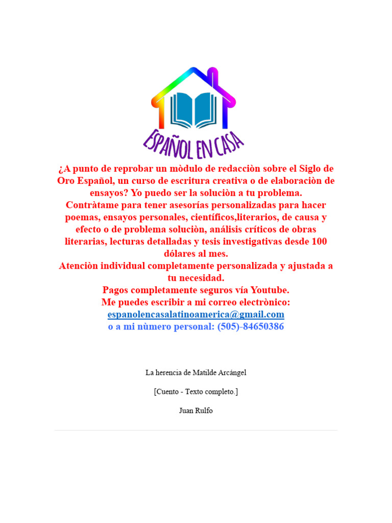 La Herencia de Matilde Arcángel de Juan Rulfo. | PDF