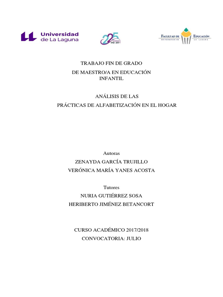 Analisis de Las Practicas de Alfabetizacion en El Hogar TIF | Descargar ...