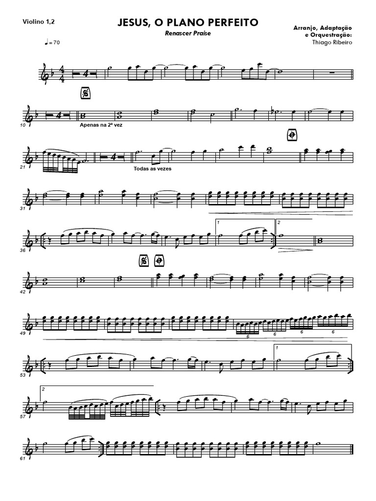 Renascer Praise - Jesus O Plano Perfeito (F Maior) - Violino 1 E2 | PDF