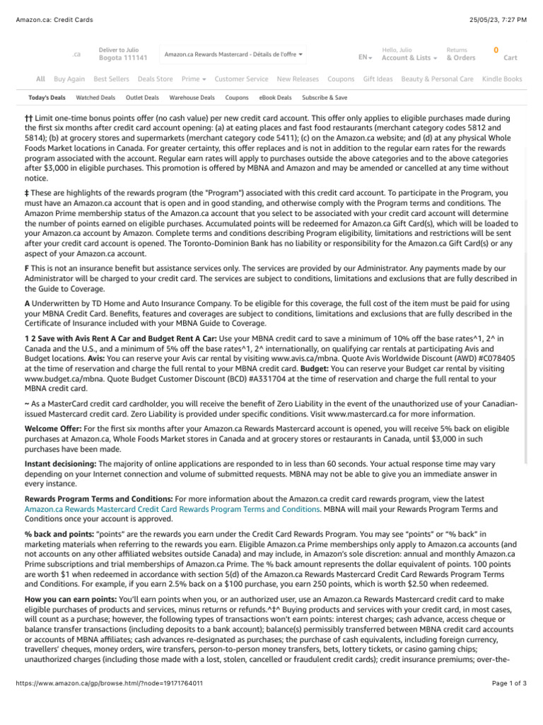 Amazon - Ca: Credit Cards | PDF