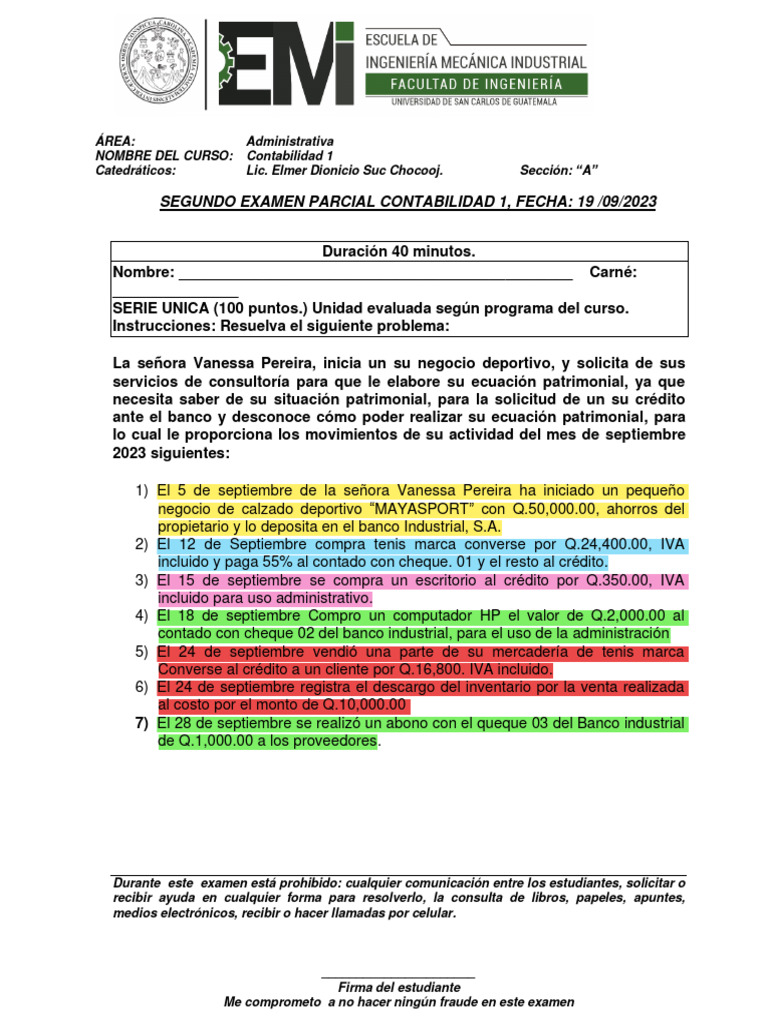 Segundo Examen Parcial - Contabilidad 1 | PDF | Contabilidad | Bancos